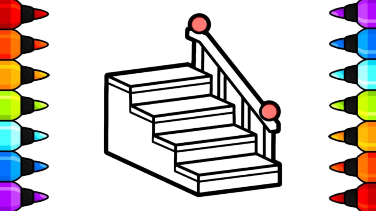How to Draw a Staircase | Rainbow Stairs Drawing for kids | How to Draw ...