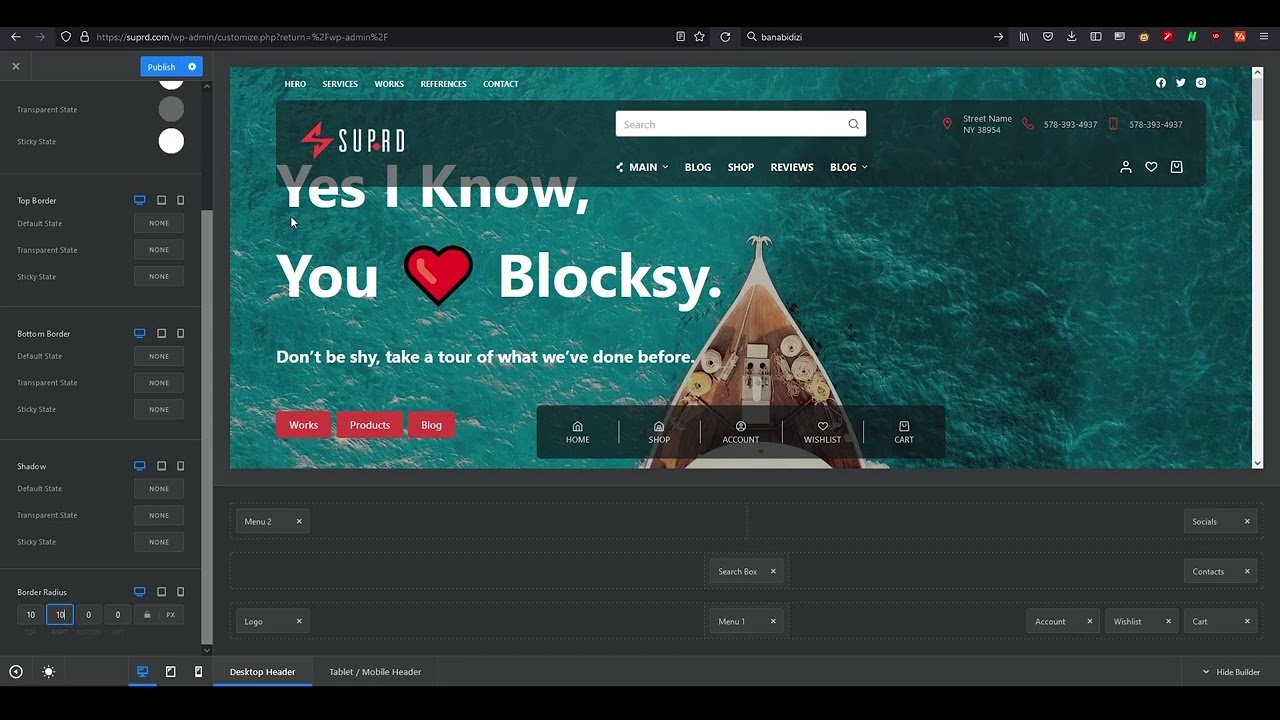 Blocksy: Header design with logo across two rows - YouTube