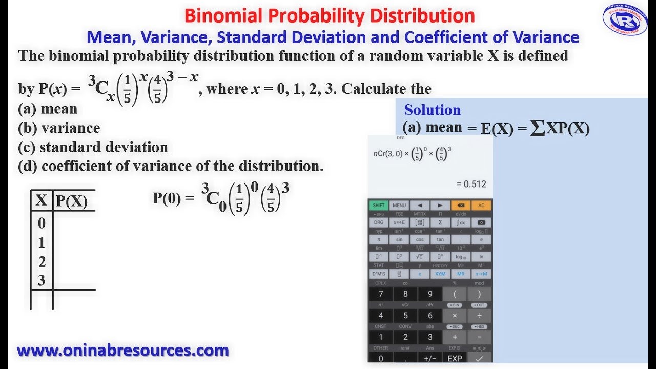 Statistics and Binomial Probability Distribution: Mean, Variance, Standard Deviation - YouTube