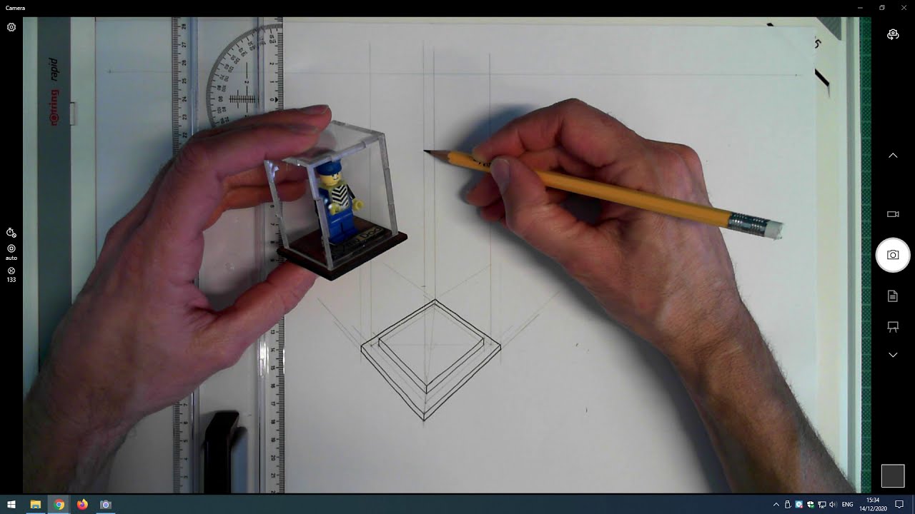 2-Point Perspective Exploded Drawing of a LEGO figurine diplay case ...