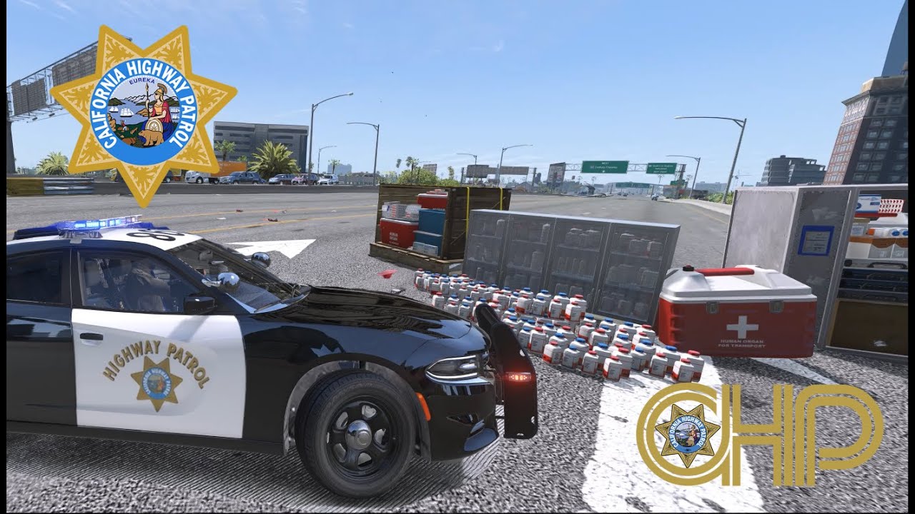 [No Commentary]GTA V 4k CHP Charger Medical Supply Rollover(Clean up ...
