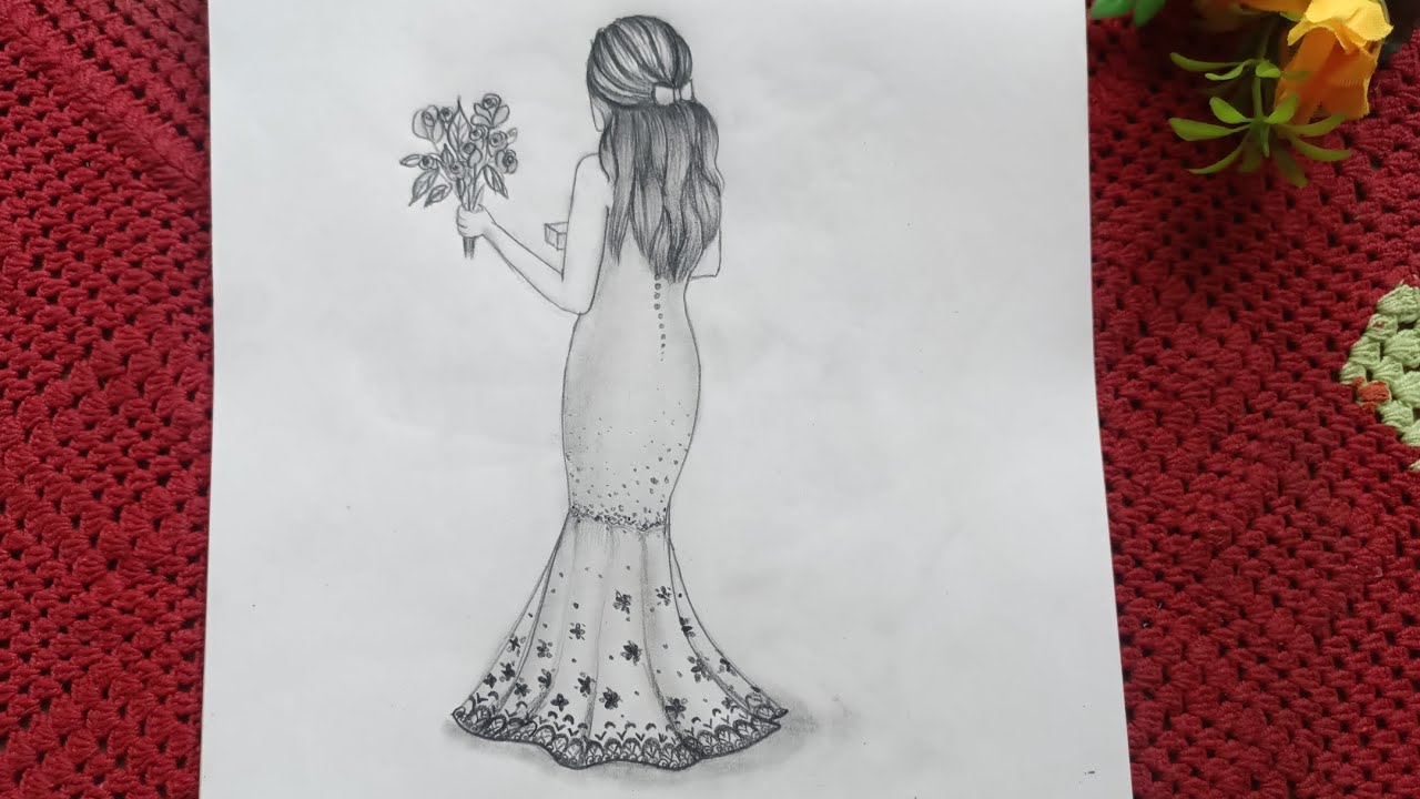 How to make a Back side girl drawing || Beautiful dress drawing|| #Art4 ...
