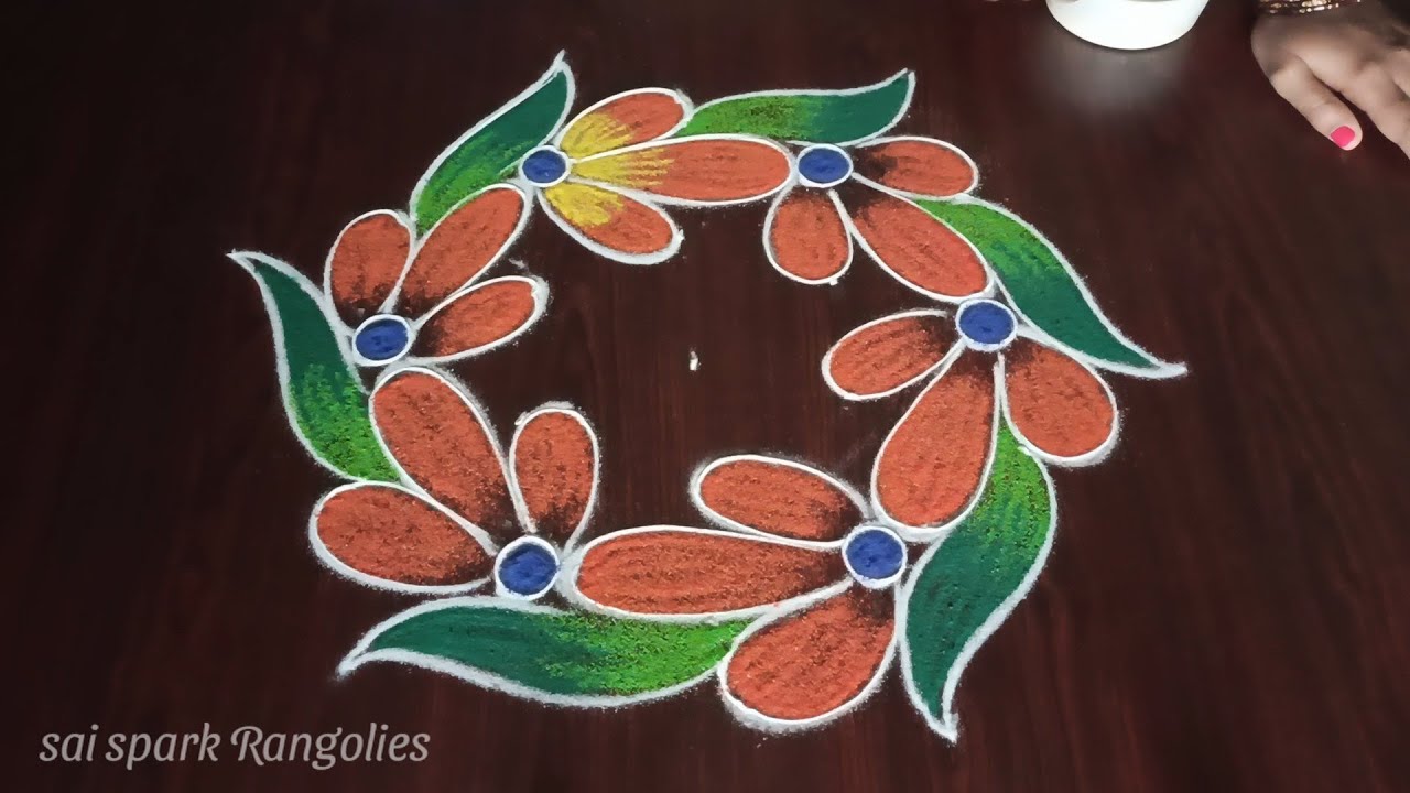 small flower rangoli (5*3) dots | simple rangoli designs|latest flower ...
