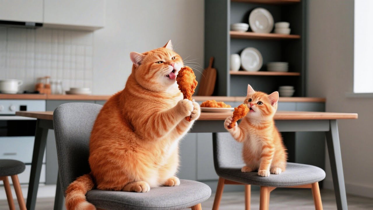 Mama Cat Makes Fried Chicken for Her Kitten 🐾 🍗 ️ #cat #cute #kitten ...