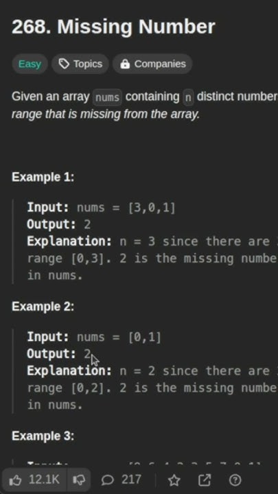 Missing Number Leetcode 268 Tamil Leetcodetamil Leetcode Python Cplusplus Youtube