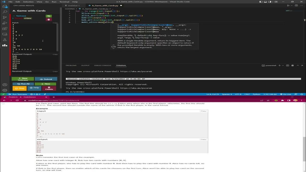 Codeforces Educational Round 129 | Game with Cards | Python - YouTube