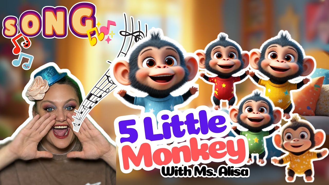 5 Little Monkeys Jumping on the Bed | fFun Counting Song with Real 4K Monkey Surprise | Ms ...