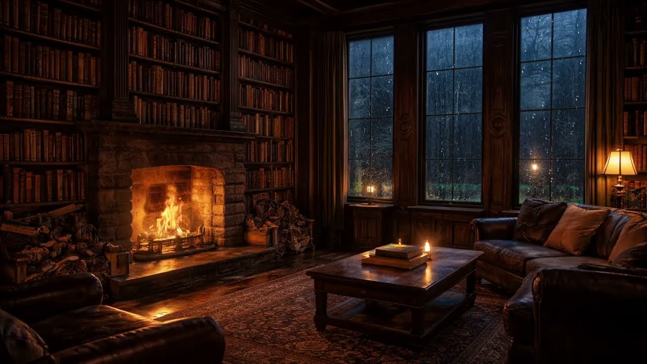 Rainy Reading Room at Night | Perfect for Reading, Focus & Sleep - YouTube