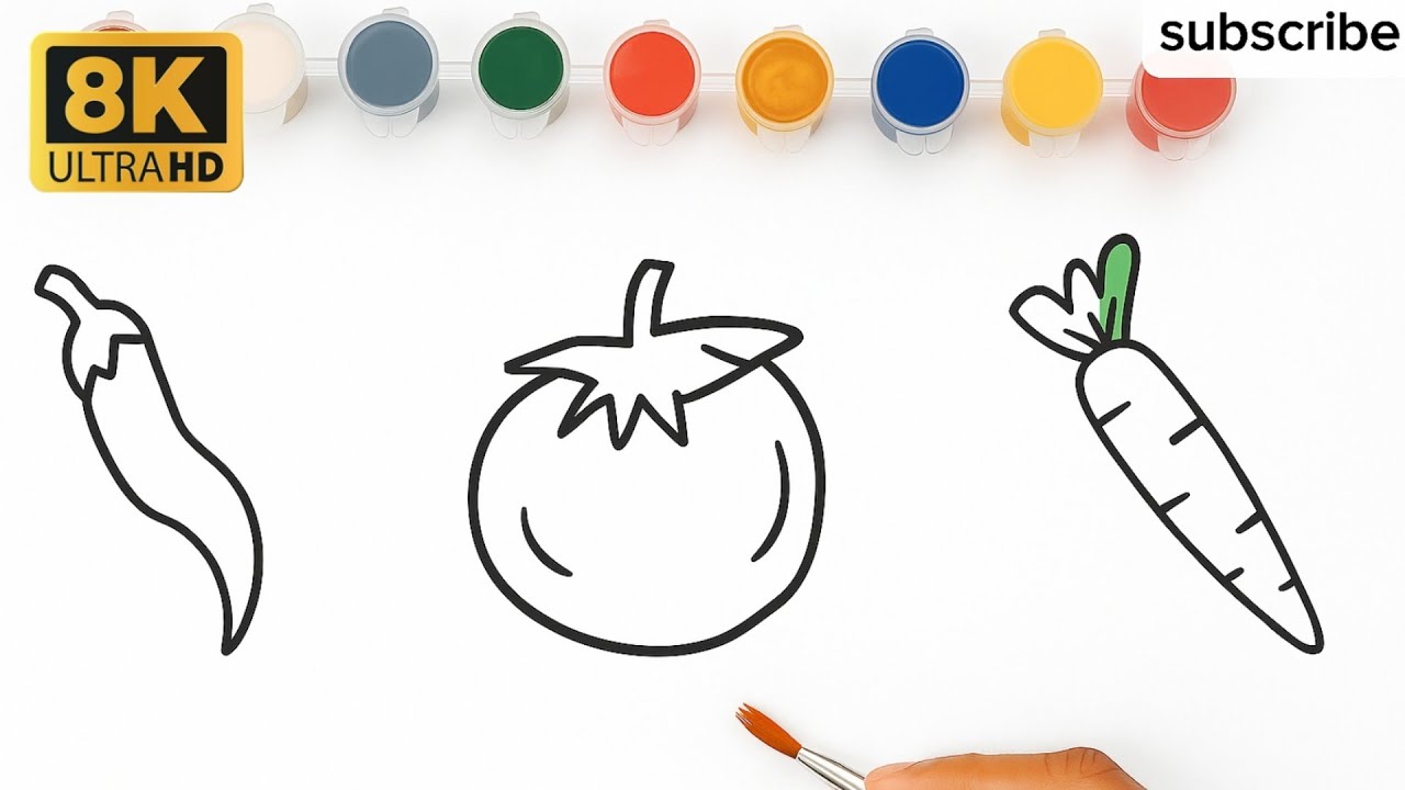 Vegetable drawing, vegetable painting, kids video, colours, home ...