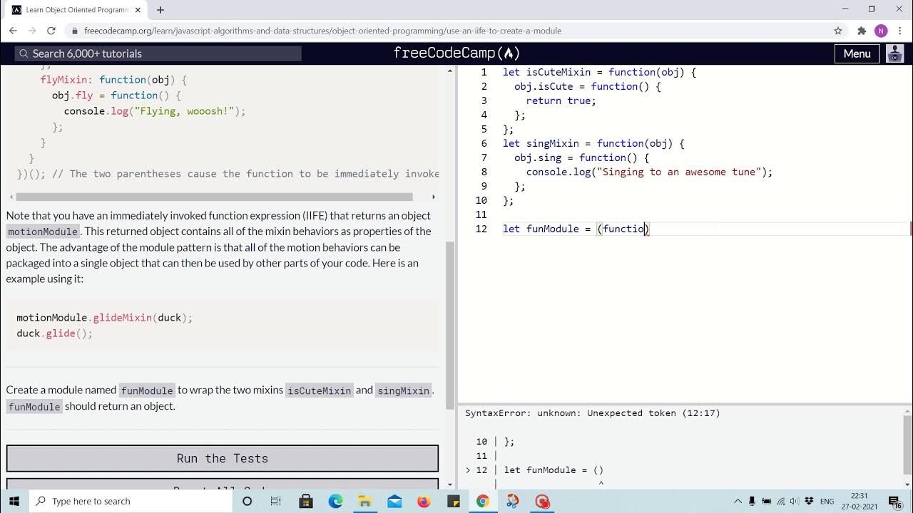 Tutorial 26 Use An Iife To Create Module Freecodecamp Youtube