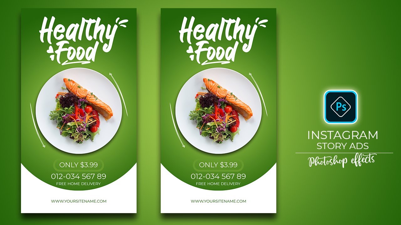 Instagram Foods Story banner Ads Design In Photoshop Tutorial - YouTube