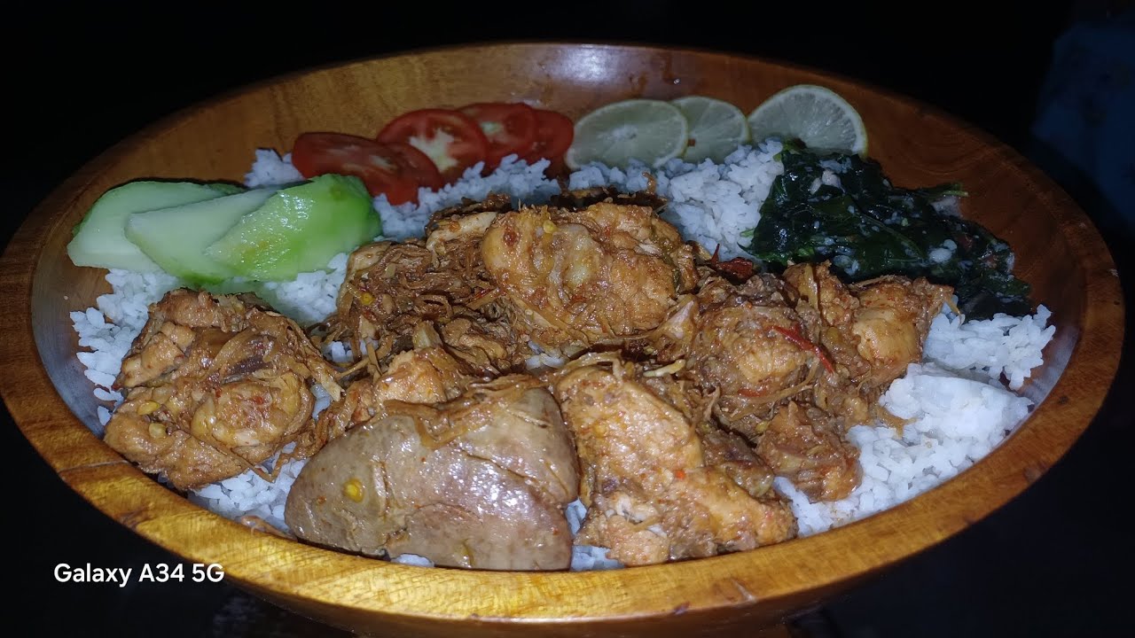 Naga style chicken with dry BAMBOOSHOOt, yam boil with green leaves ...