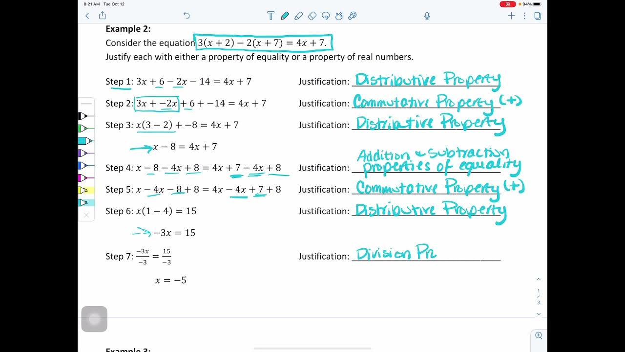 Algebra Justify the Steps to Solve an Equation Properties - YouTube