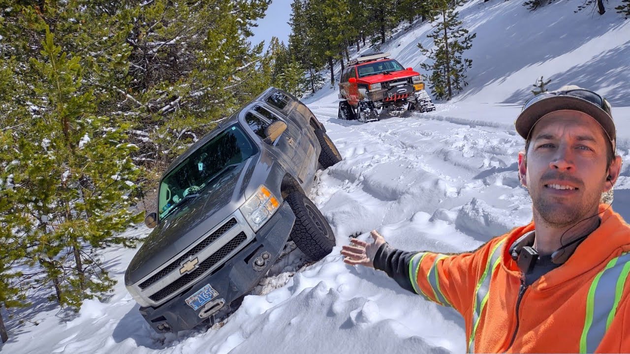 Chevy over the edge! Can the tracked Jeep pull it out?? - YouTube