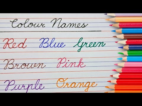 Color names in English cursive writing, कर्सिव लेखन में रंगों के नाम ...