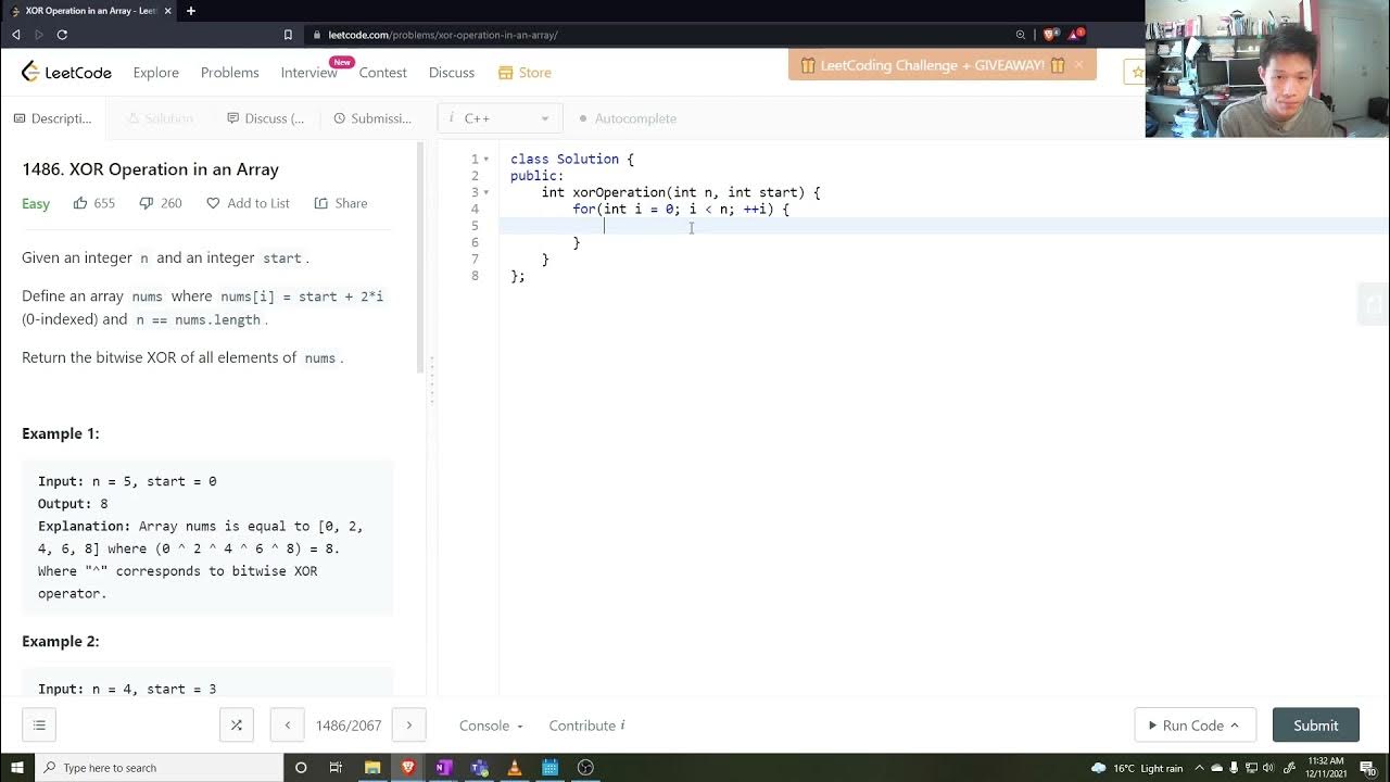 1486 Xor Operation In An Array Daily Leetcode Day 66 Youtube