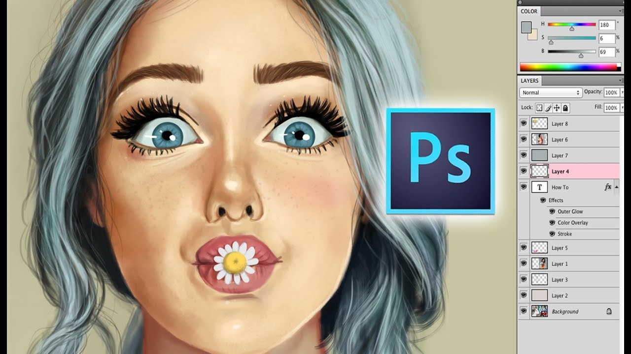Drawing Face - Using Adobe Photoshop - YouTube