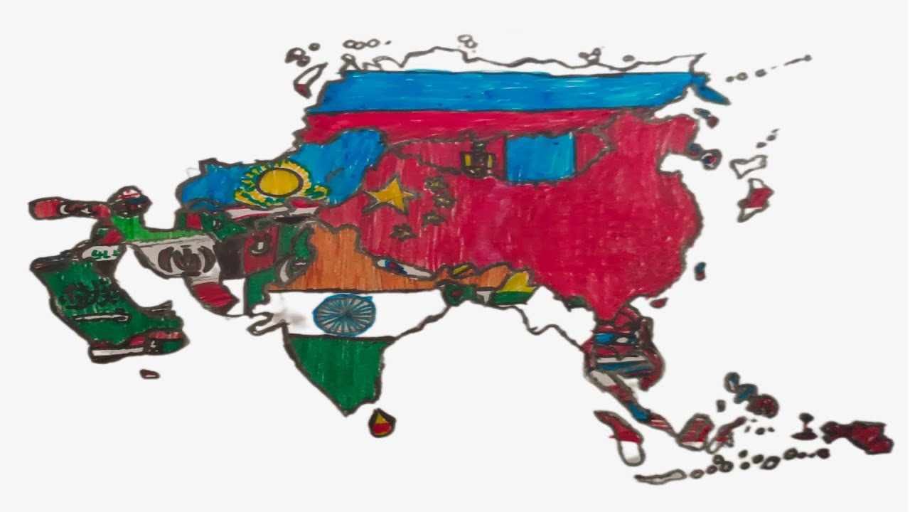 Asian Map Flag Drawing - YouTube