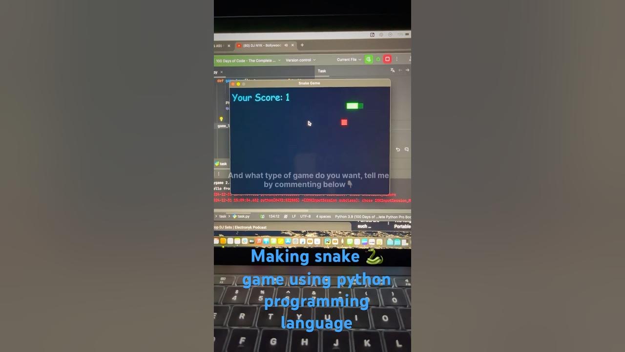 Making a snake 🐍 game using python programming language#shorts #ytshorts #coding#macbookairm1 ...