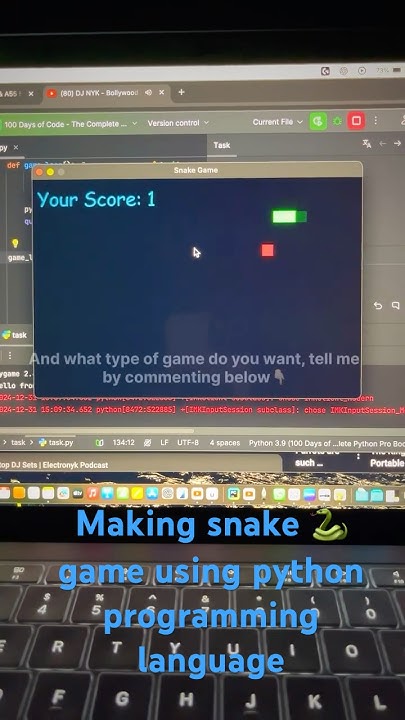 Making a snake 🐍 game using python programming language#shorts #ytshorts #coding#macbookairm1 ...