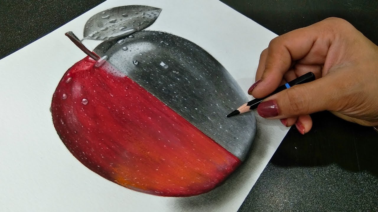 Realistic Apple Drawing || Draw Apple Easy || Step By Step Tutorial For ...