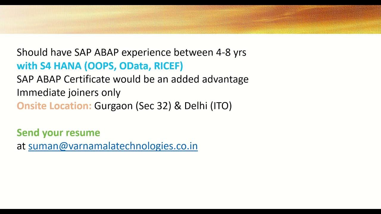 Job - SAP ABAP Consultants (100 positions for Gurgaon & Delhi) - YouTube