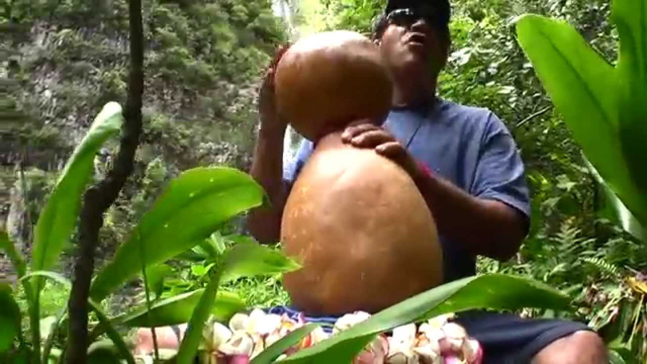 Kalae playing ipu heke and chanting at Halawa Falls - YouTube