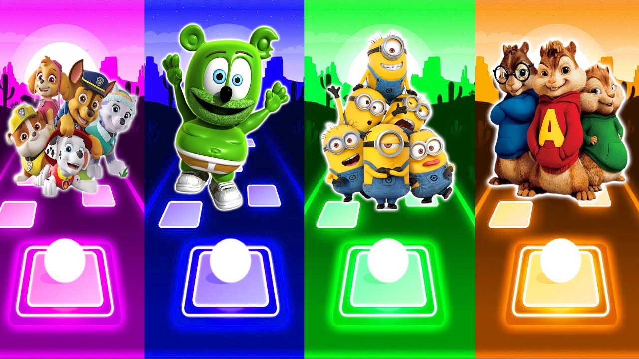 Paw Patrol 🆚 Gummy Bear 🆚 Minions 🆚 Alvin and the Chipmunks Tiles Hop ...