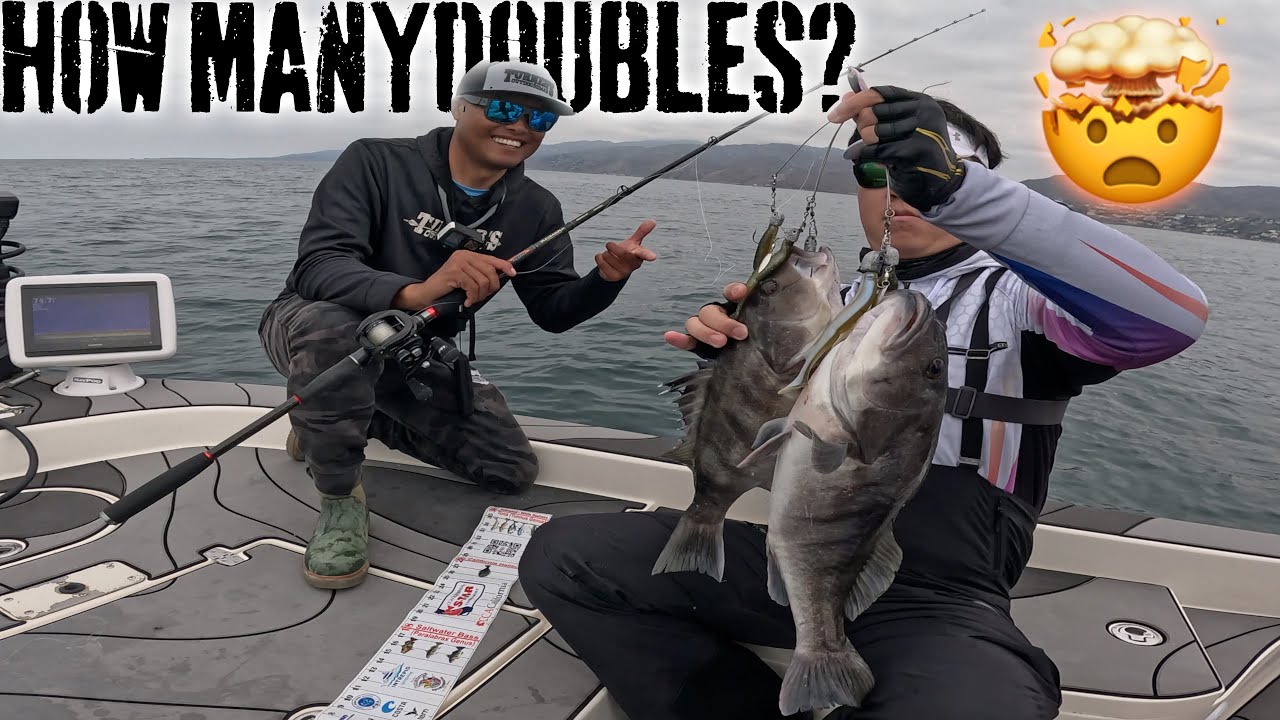 TWO at a TIME! Incredible Saltwater Bass Fishing for Barred Sand Bass ...