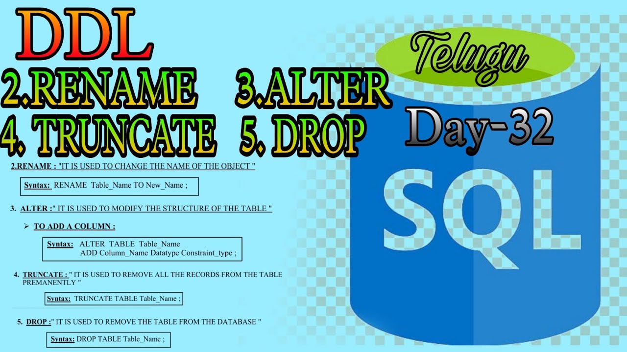 Sql Ddl Renamealter Truncatedrop Day 32 Telugu Fullstack Database Bsktrending Sql 2841