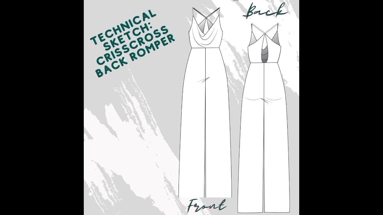Technical sketch: crossback romper - YouTube