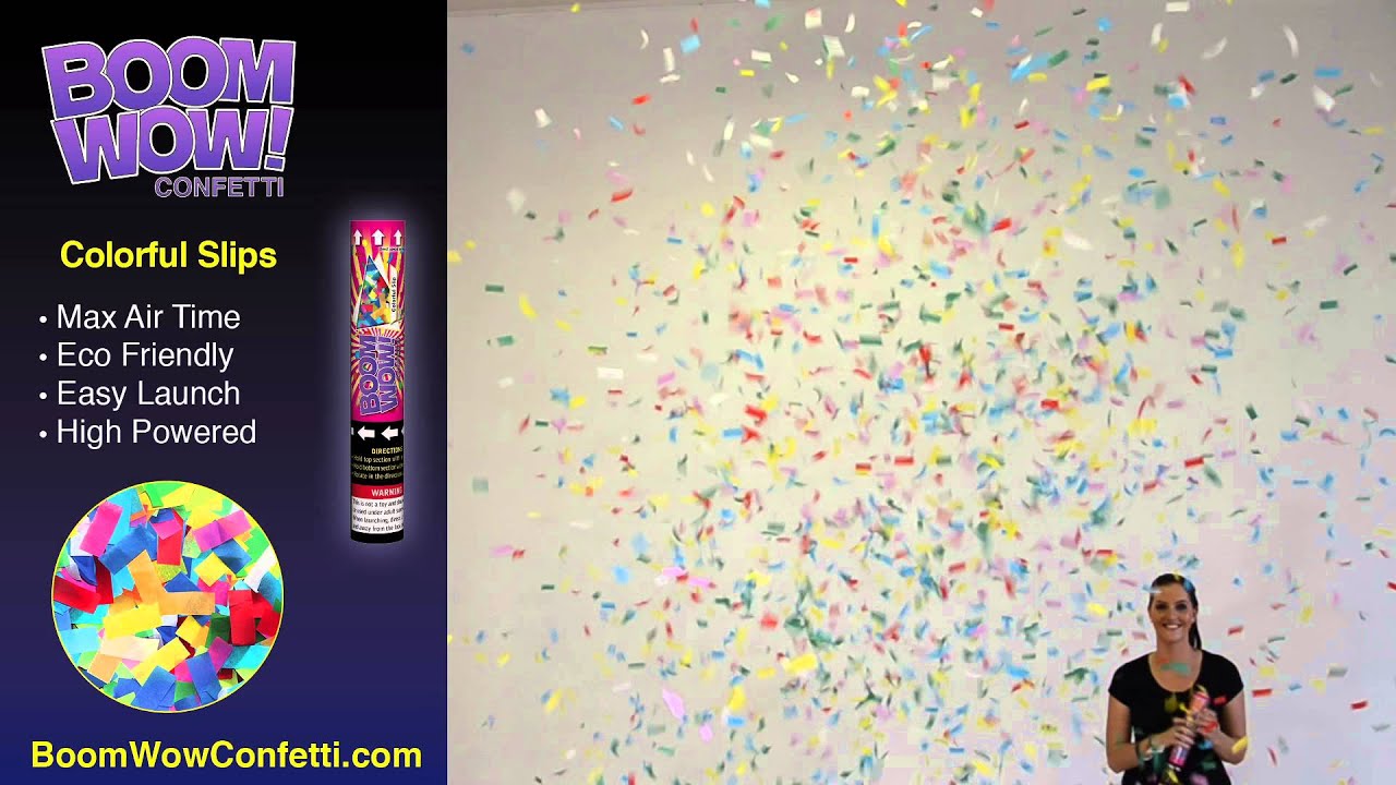 Boomwow colorful slips confetti cannon effect demonstration - YouTube