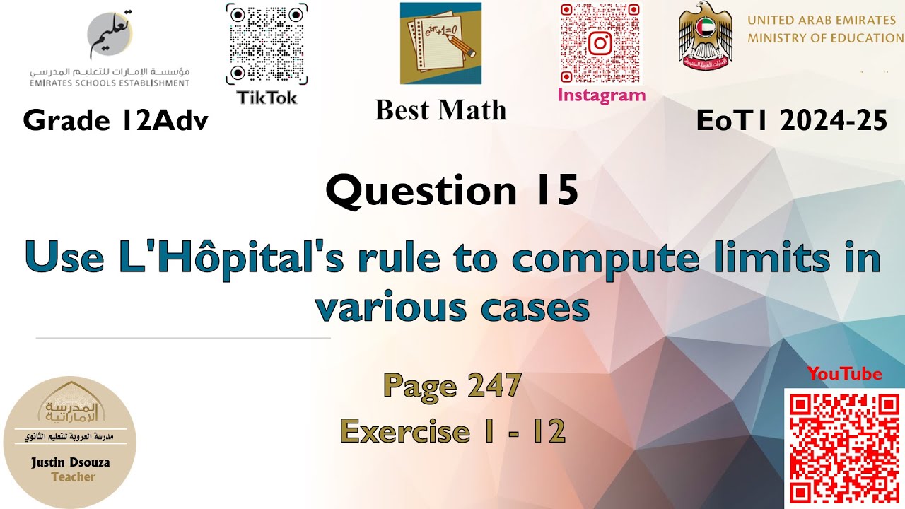 Solving limits using L'Hôpital's rule | Shortcut method | Q15 P1 | 12A ...