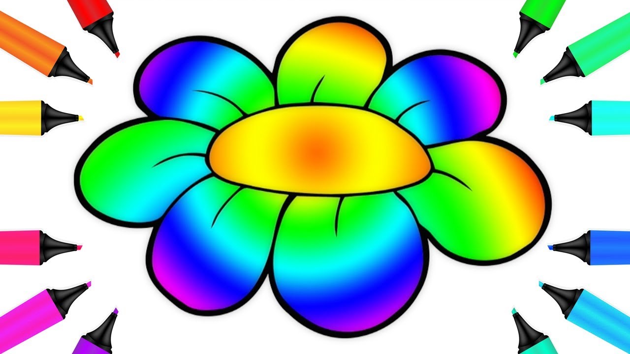 How to Draw a Magic Rainbow Colored Flower in Coloring Book - YouTube