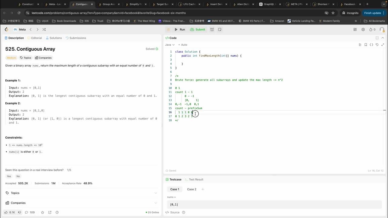 Leetcode 525 Contiguous Array - YouTube