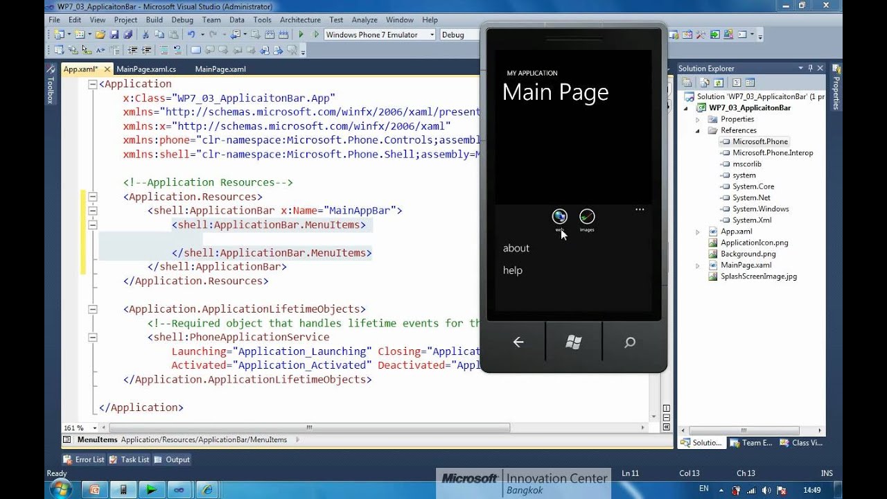 WP7 AppDev : 4-Application Bar (1/2) - YouTube