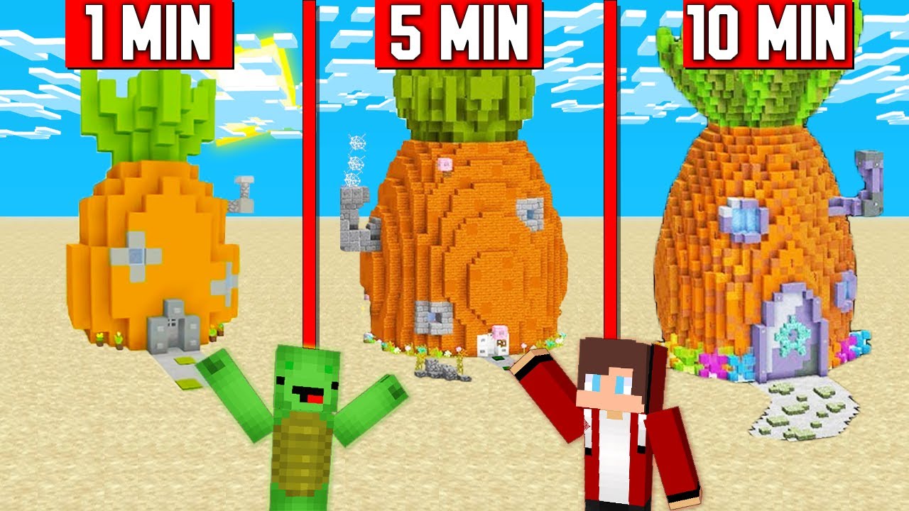 JJ and Mikey SPONGEBOB HOUSE BUILD CHALLENGE in Minecraft - Maizen Mizen Mazien Mikey NOOB vs ...