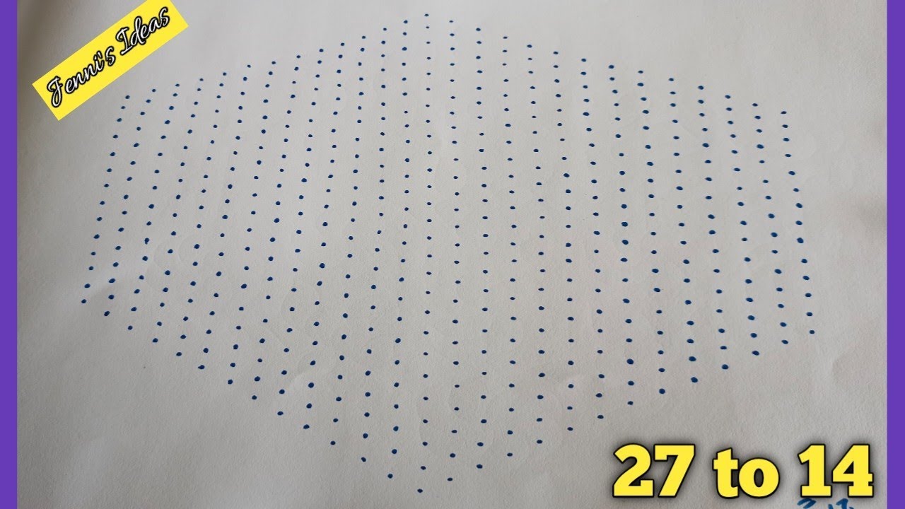 27 to 14 dots big rose🌹 flower rangoli|27 dots star ⭐ kolam|big ...
