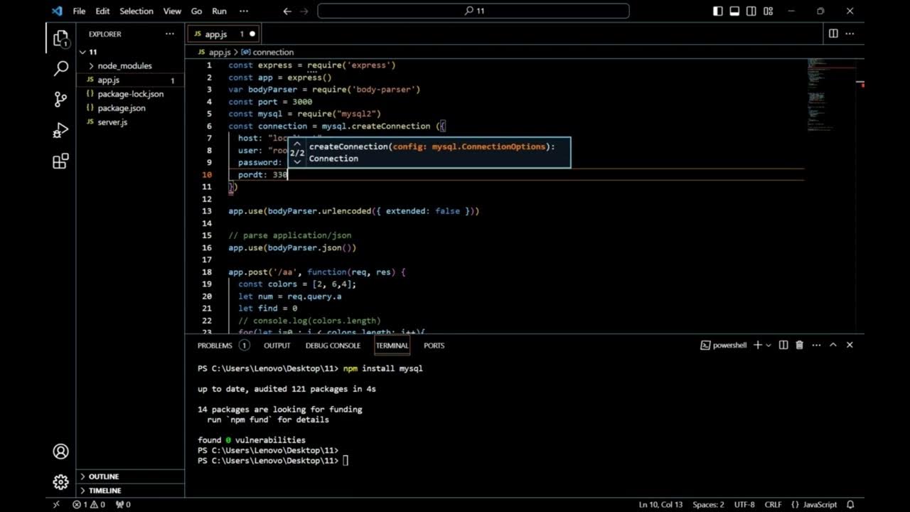 How to connect node.js code with your mysql database - YouTube