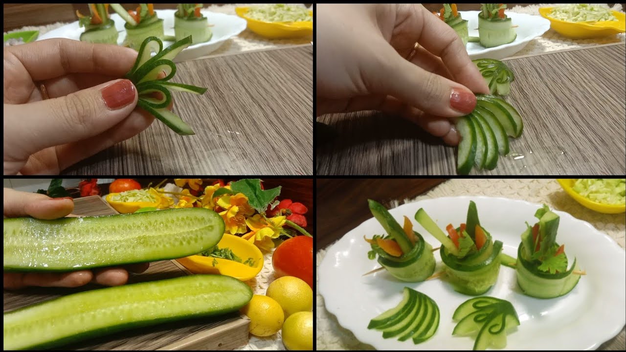 Garnishing ideas l salad garnishing l How to Make Cucumber Flowers l ...
