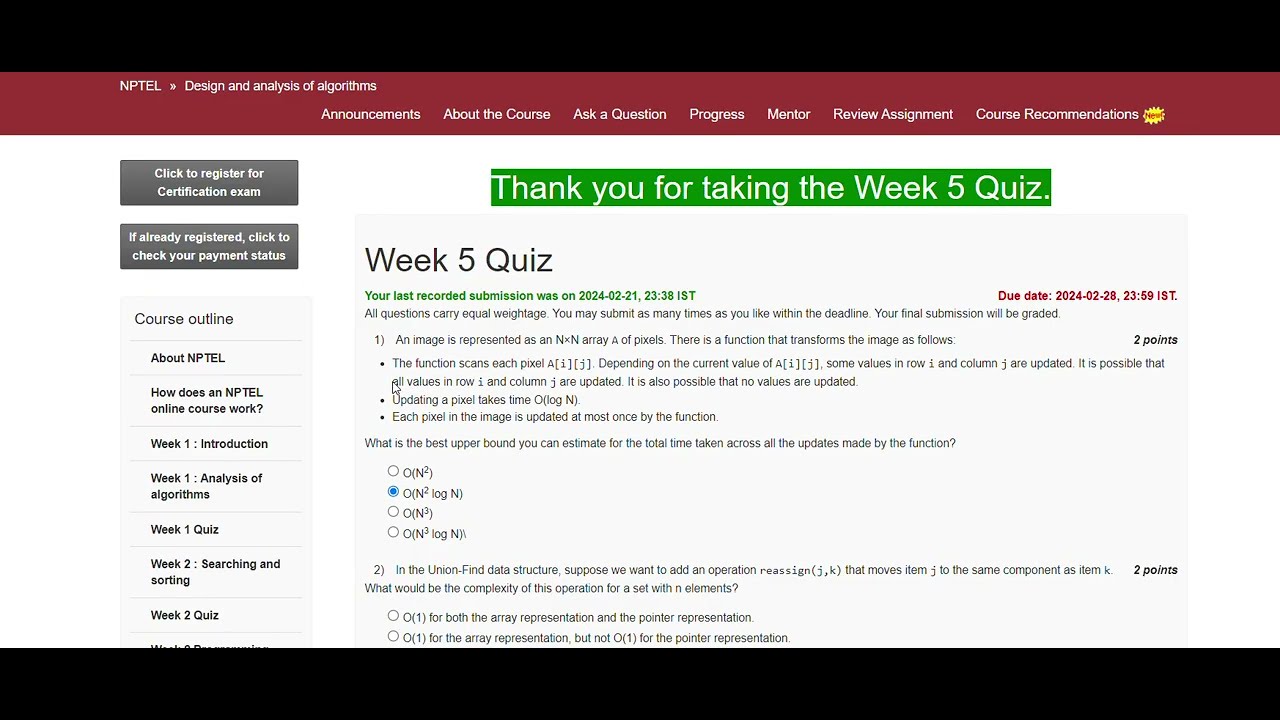Design And Analysis Of Algorithms Week 5 Quiz Nptel Jan 2024 Youtube