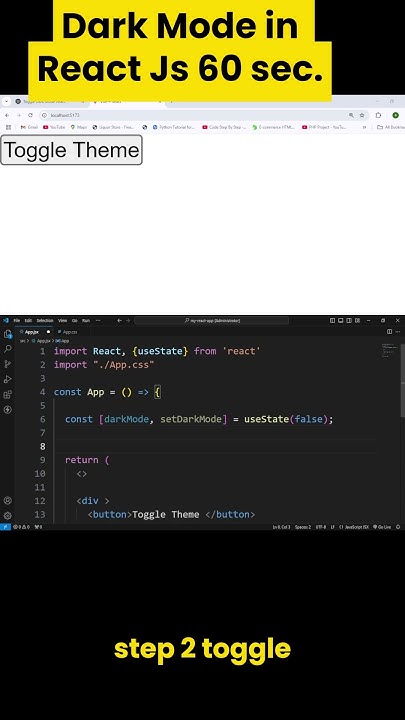 Toggle Dark Mode in React in 60 seconds #reactjs #usestate #shorts #coding #javascript #darkmode ...