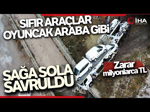 Treyler Kaza Yaptı, Sıfır Otomobiller Yere Düştü