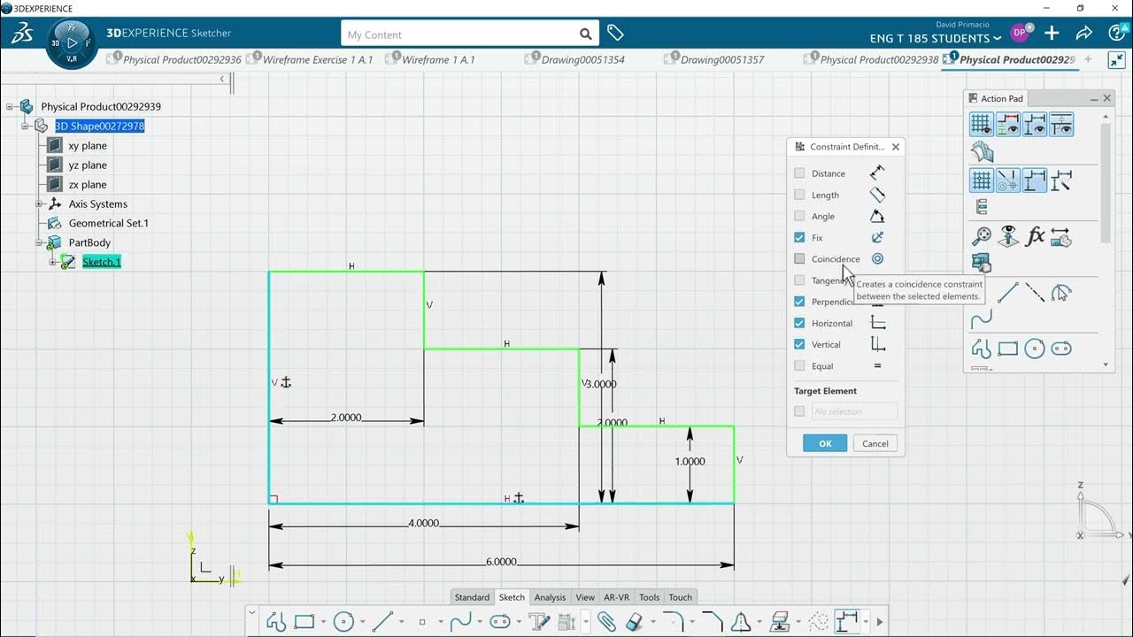 CATIA 3D EXPERIENCE Sketcher Constraints for Stack Dimensions - YouTube