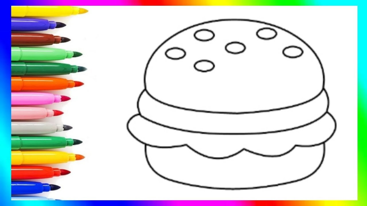 How to draw burger for kids coloring step by step 🌈🎊 kids drawing 🔴🟢🔵🟡 ...