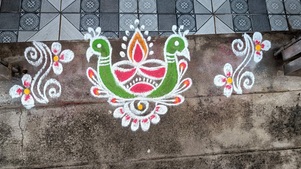 Deepavali Special Border Kolam | Deepam Kolam | Peacock Rangoli | S2 ...