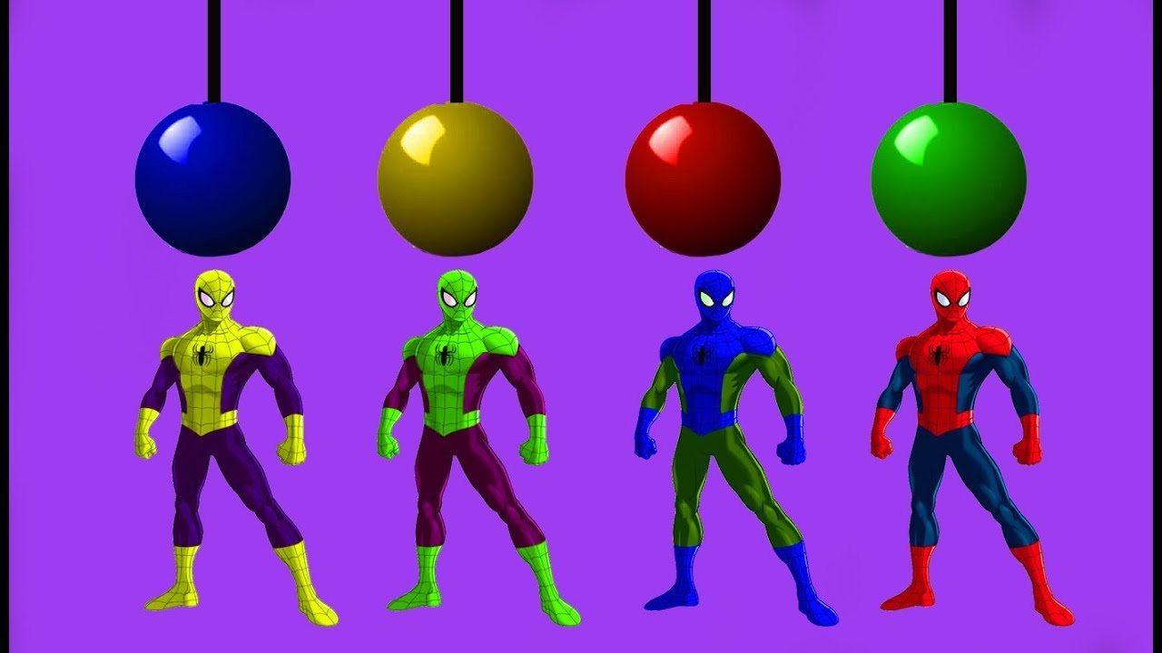 Learn colors with pendulum ball with spider man FACE HAMMER For ...