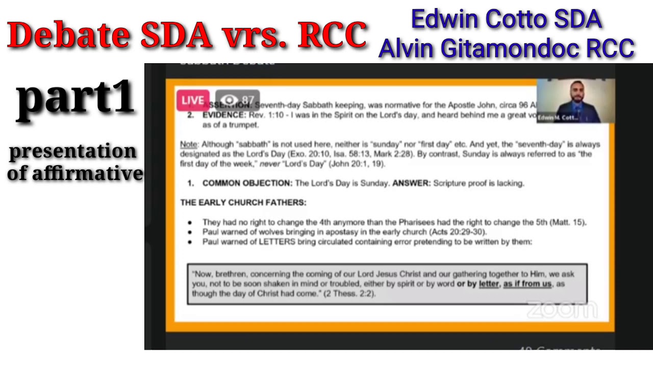SDA vr. RCC Debate part1 // SDA Affirmative Edwin Cotto, Negative ...