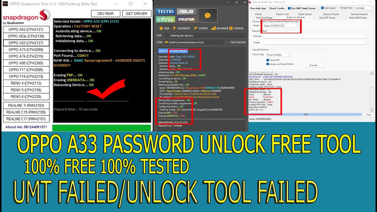 OPPO A33 (CPH2137) PASSWORD UNLOCK FREE TOOL UMT FAILED - YouTube
