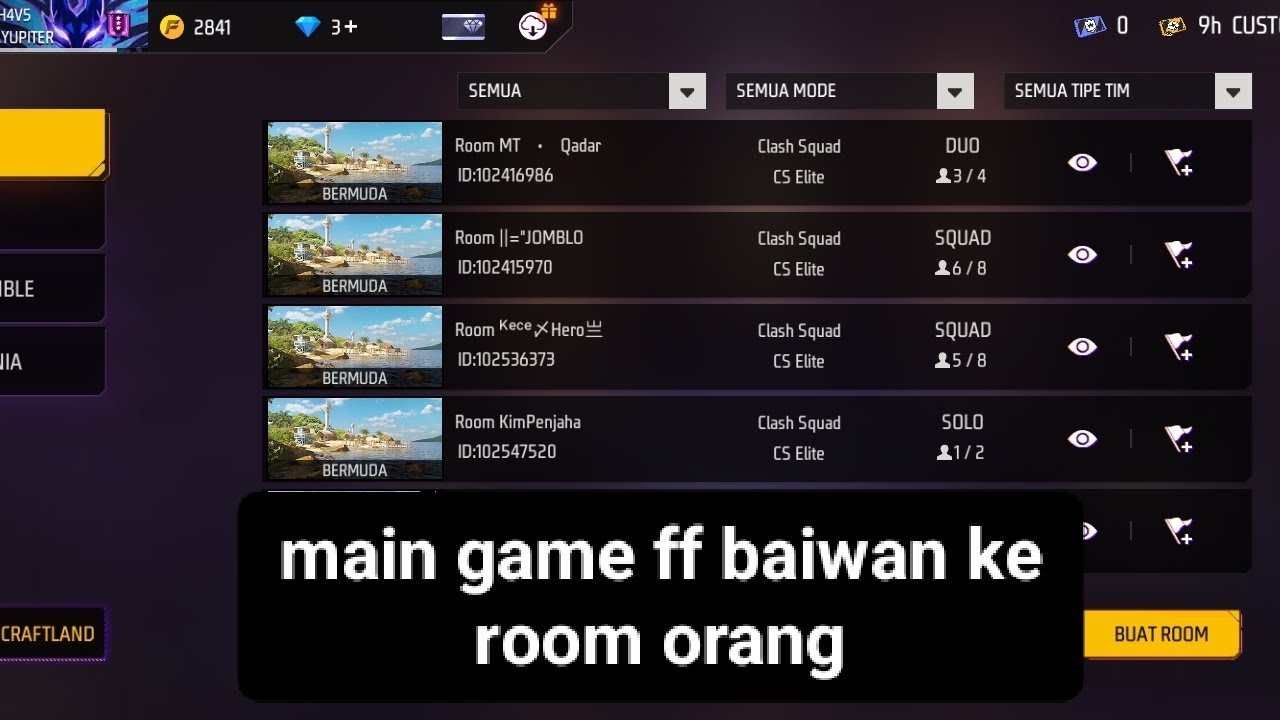 main game ff baiwan ke room orang ehh malah afk - YouTube